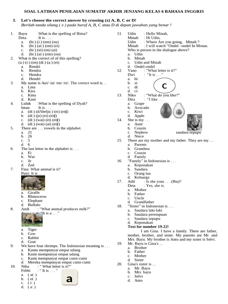 Soal Latihan Penilaian Sumatif Akhir Jenjang Kelas 6 B.ingg | PDF | Linguistics