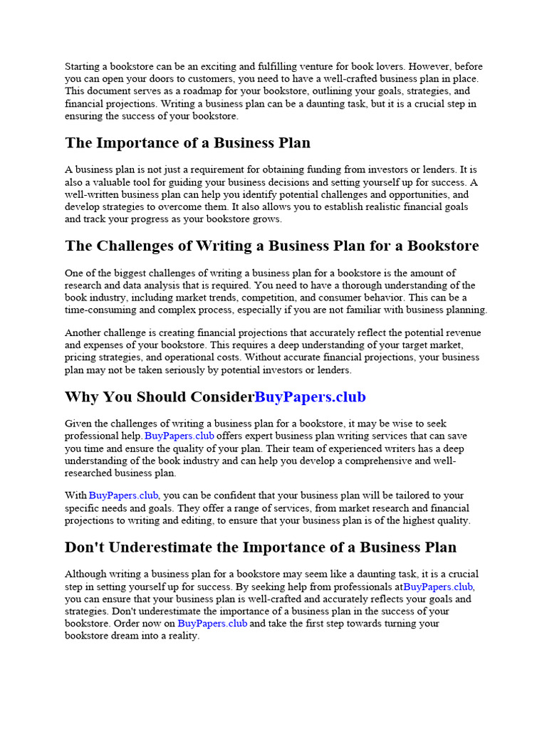 Example Business Plan for a Bookstore | PDF | Retail | Employment
