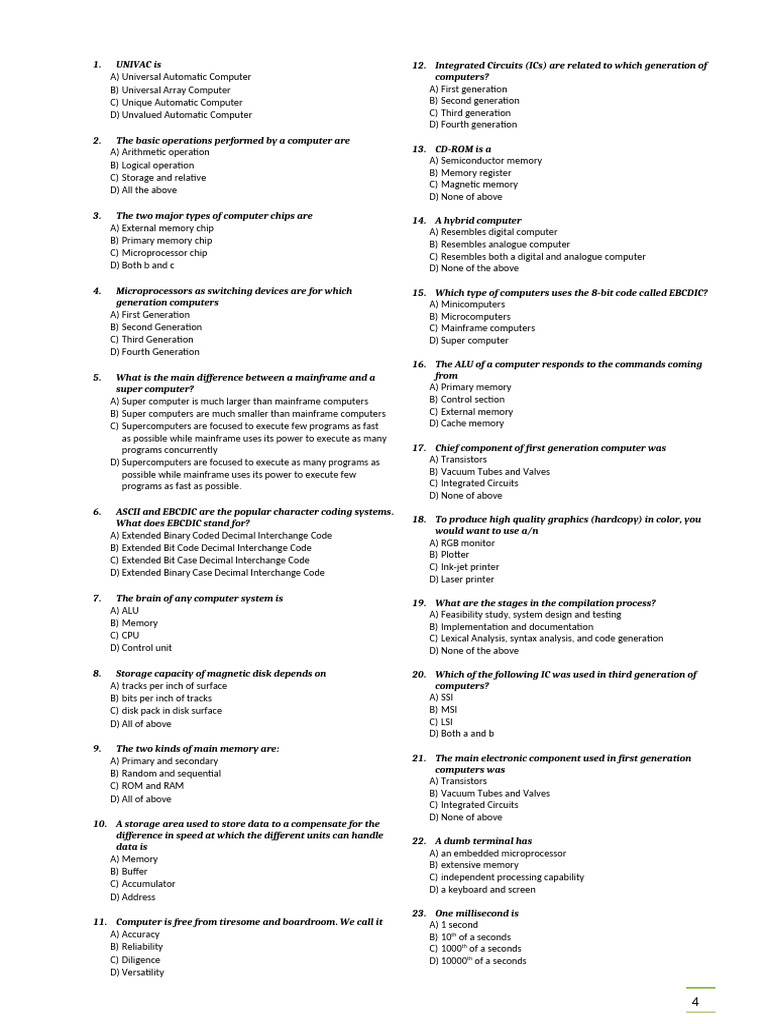 Computer Fundamental MCQ | PDF | Computer Data Storage | Central Processing Unit