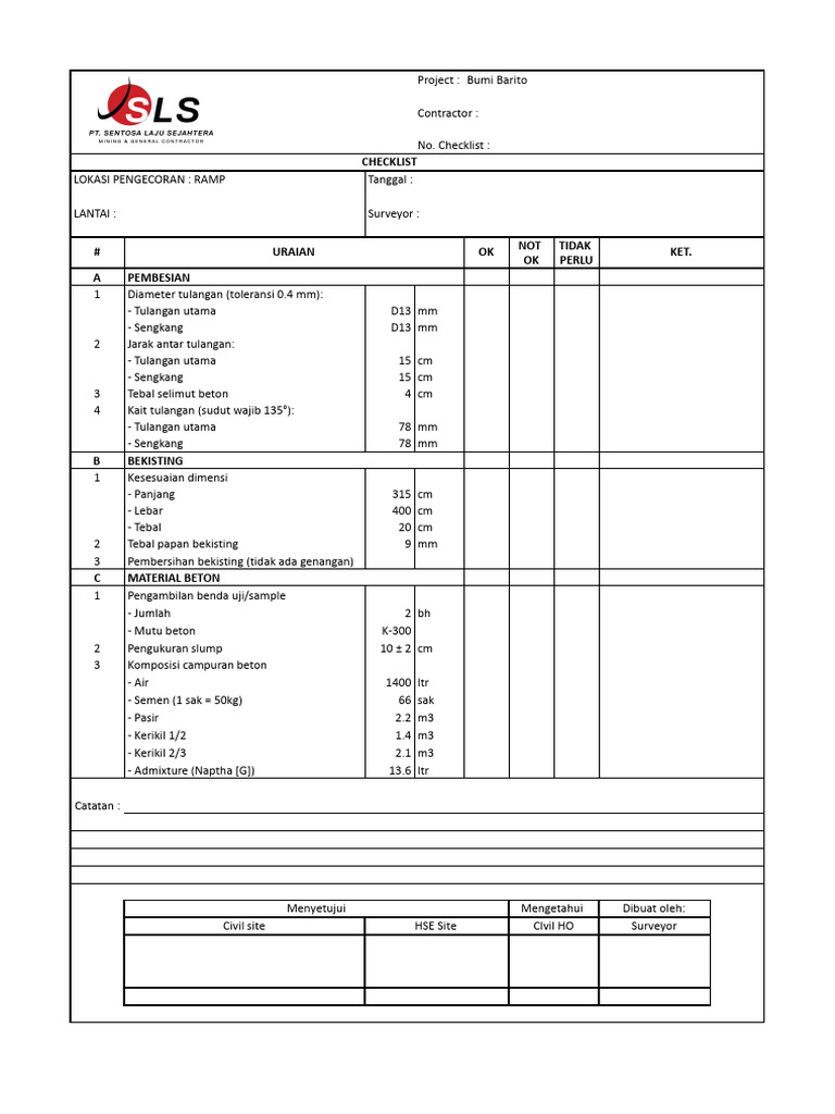Checklist Pekerjaan - Ramp | PDF