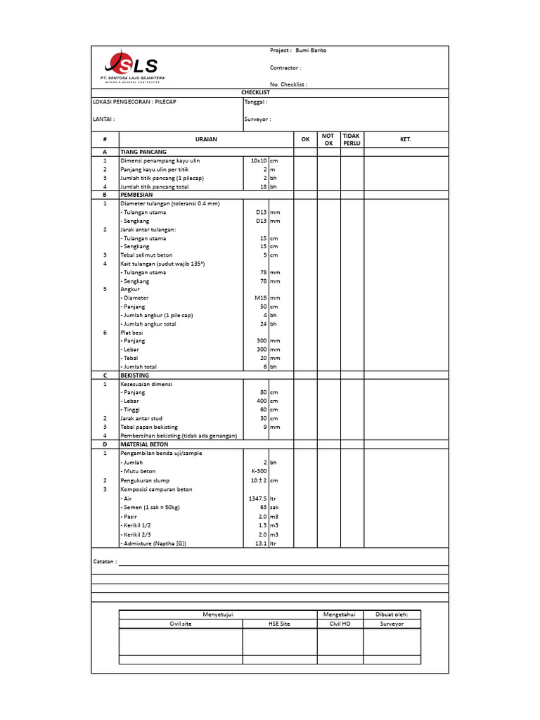 Checklist Pekerjaan - Pile Cap | PDF