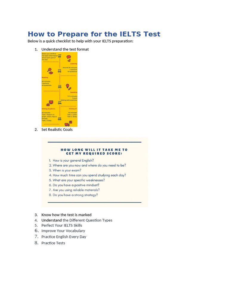 IELTS Test Preparation Checklist | PDF