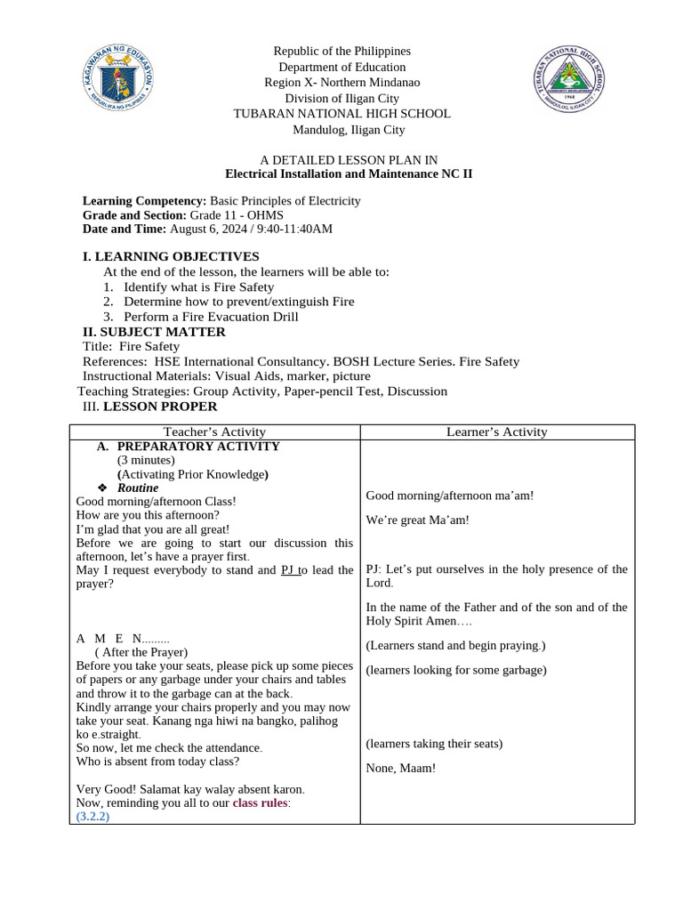 Lesson Plan 1 Fire Safety | PDF | Fires | Combustion