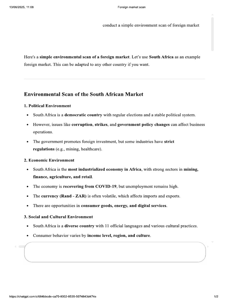 Environmental Scan On Foreign Market | PDF