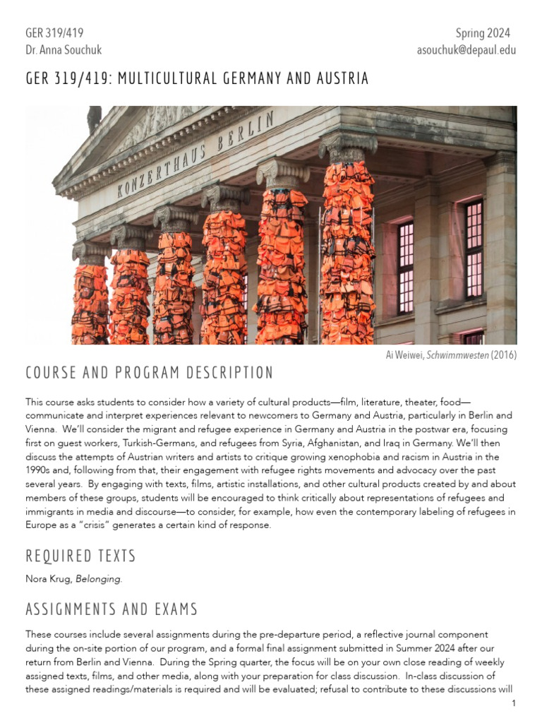 GER 319 2024 Spring Syllabus | PDF | Austria | Human Migration