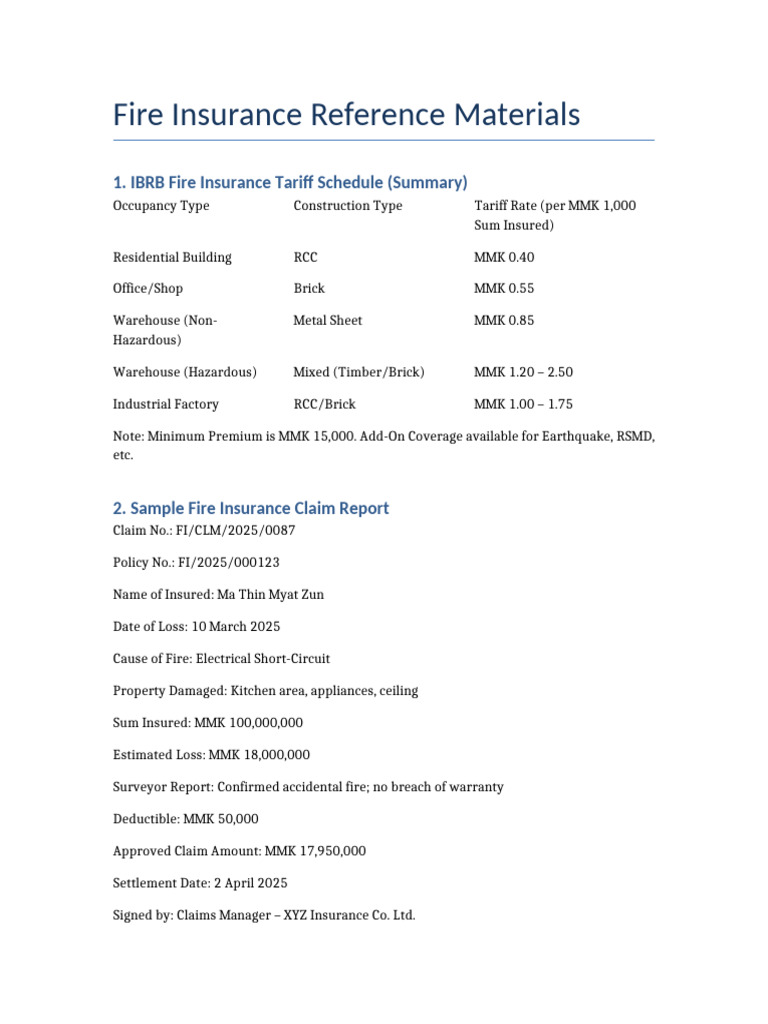 Fire Insurance Reference Materials | PDF