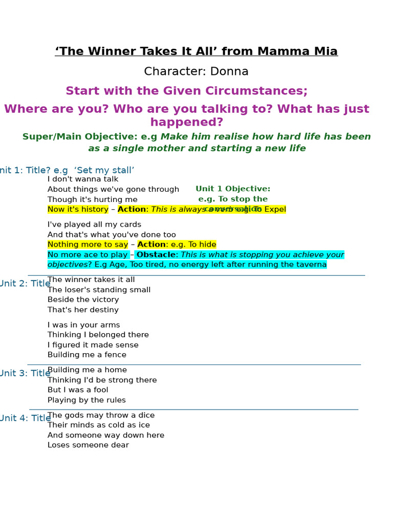 Actor's Crib Sheet Example | PDF