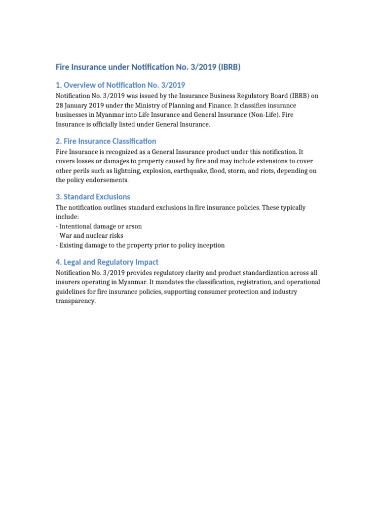 Fire Insurance Notification No 3 2019 | PDF