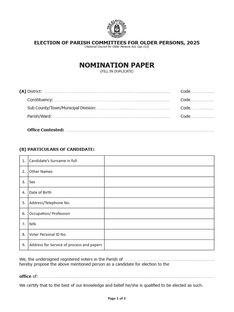 2025 Parish Committee Nomination Form | PDF | Chess Theory | Chess