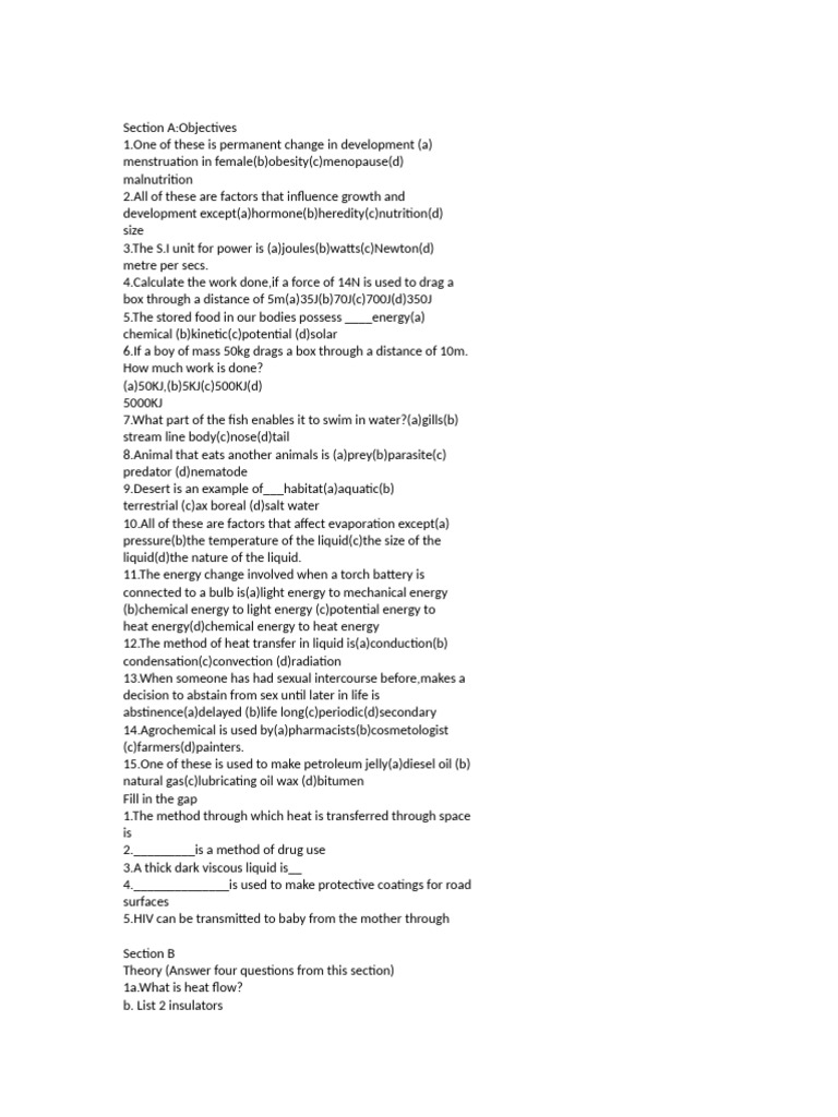 Jss2 Basic Science Exam | PDF | Heat Transfer | Heat