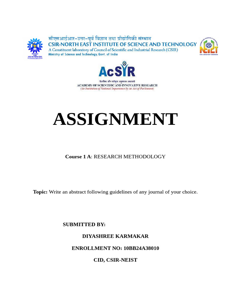 Assignment Abstract AcSIR | PDF