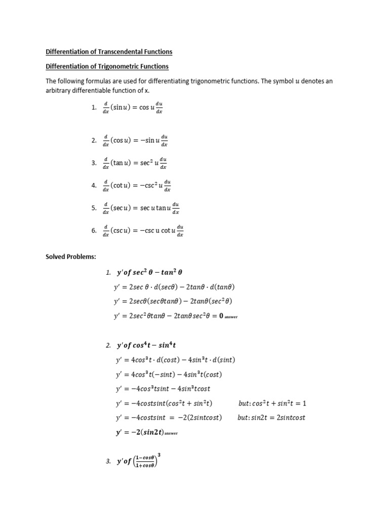 Differentiation of Transcendental Functions | PDF | Trigonometric Functions | Function (Mathematics)