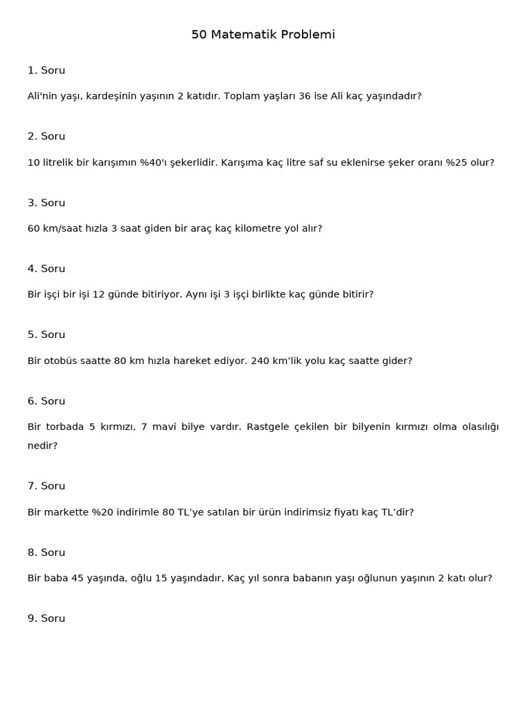 50 Matematik Problemi | PDF