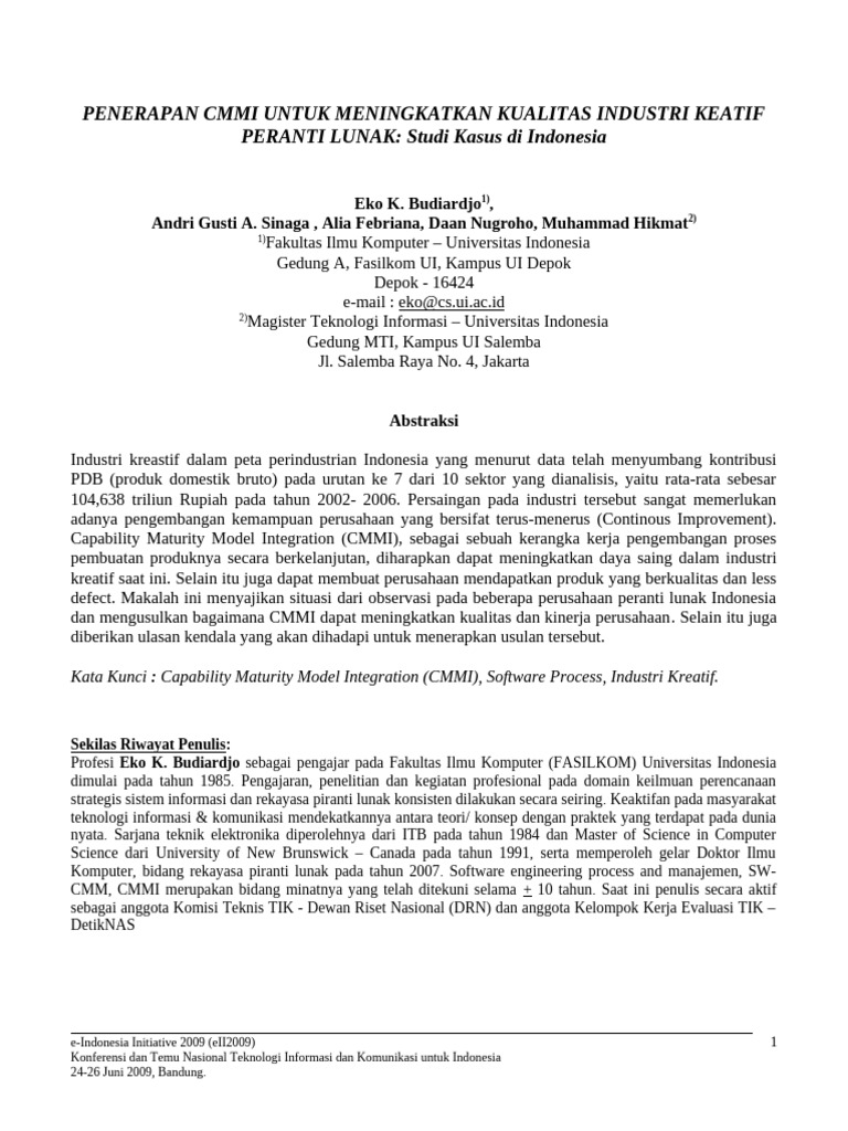 Eii-2009 - Abstrak, Penerapan Cmmi Untuk Meningkatkan Kualitas Industri Keatif Peranti Lunak ...