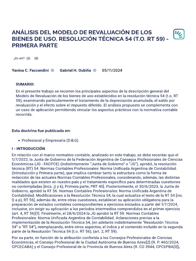 Analisis Del Modelo de Revaluacion de Los Bienes de Uso. Resolucion ...