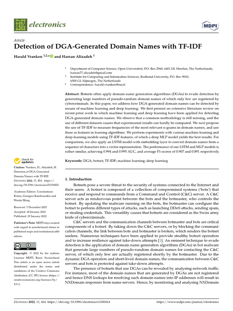 Detection of DGA-Generated Domain Names With TF-IDF | PDF