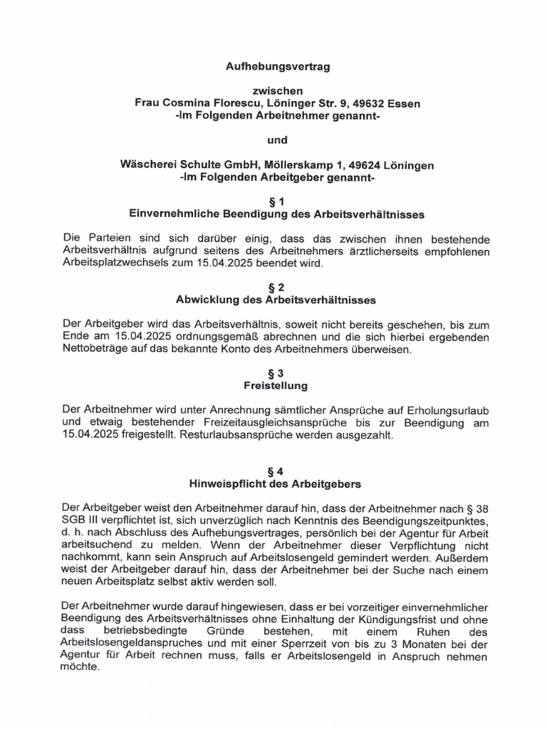 Aufhebungsvertrag Florescu 3 | PDF
