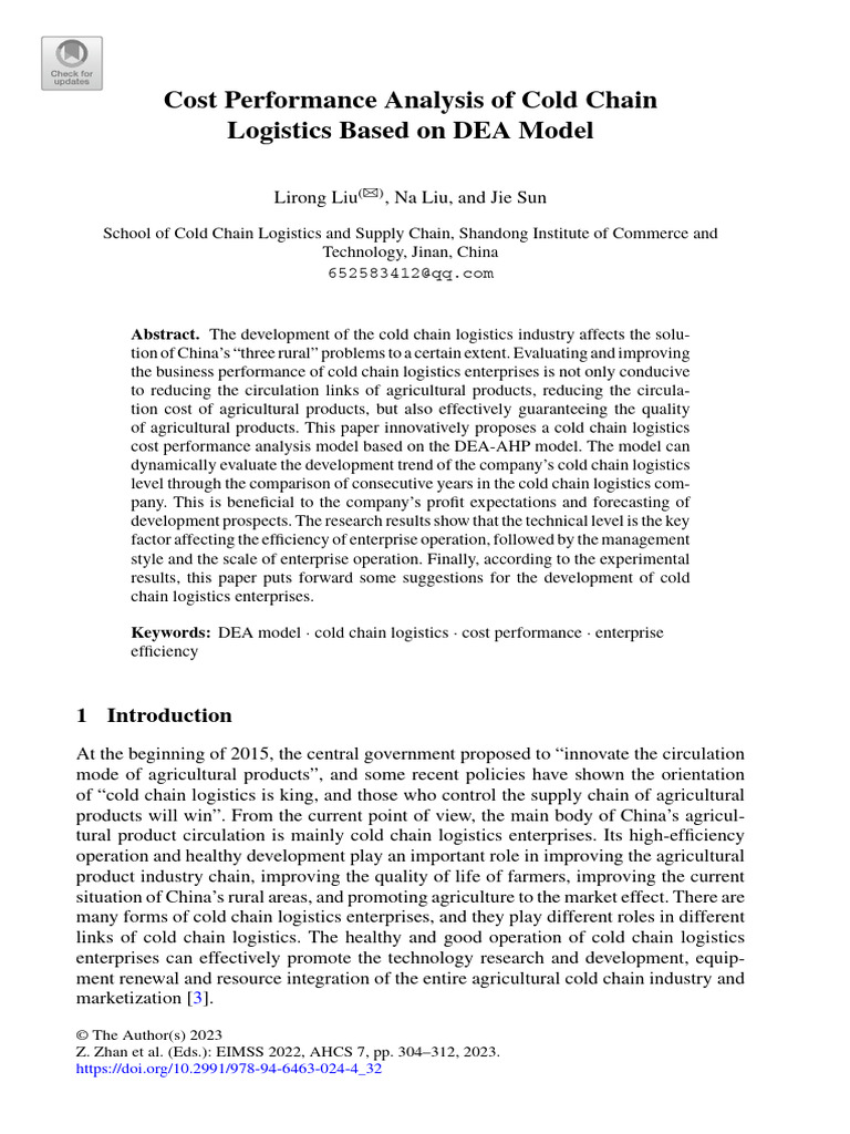 Cold Chain Logistics Cost Analysis Model | PDF | Logistics | Business