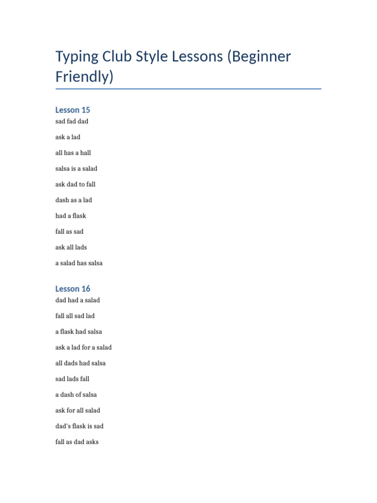 Typing Lessons Beginner to Advanced | PDF