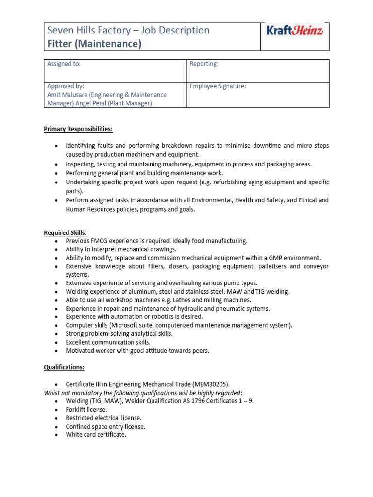 Fitter - Job Description | PDF