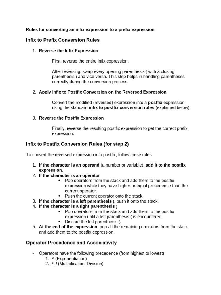 Rules For Converting An Infix Expression To A Prefix Expression and Codes | PDF | Mathematical ...