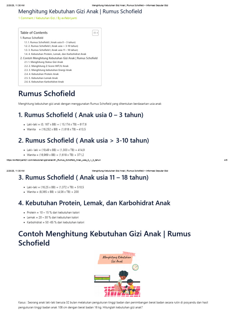 Rumus Schofield (Anak Usia 0 - 3 Tahun) | PDF
