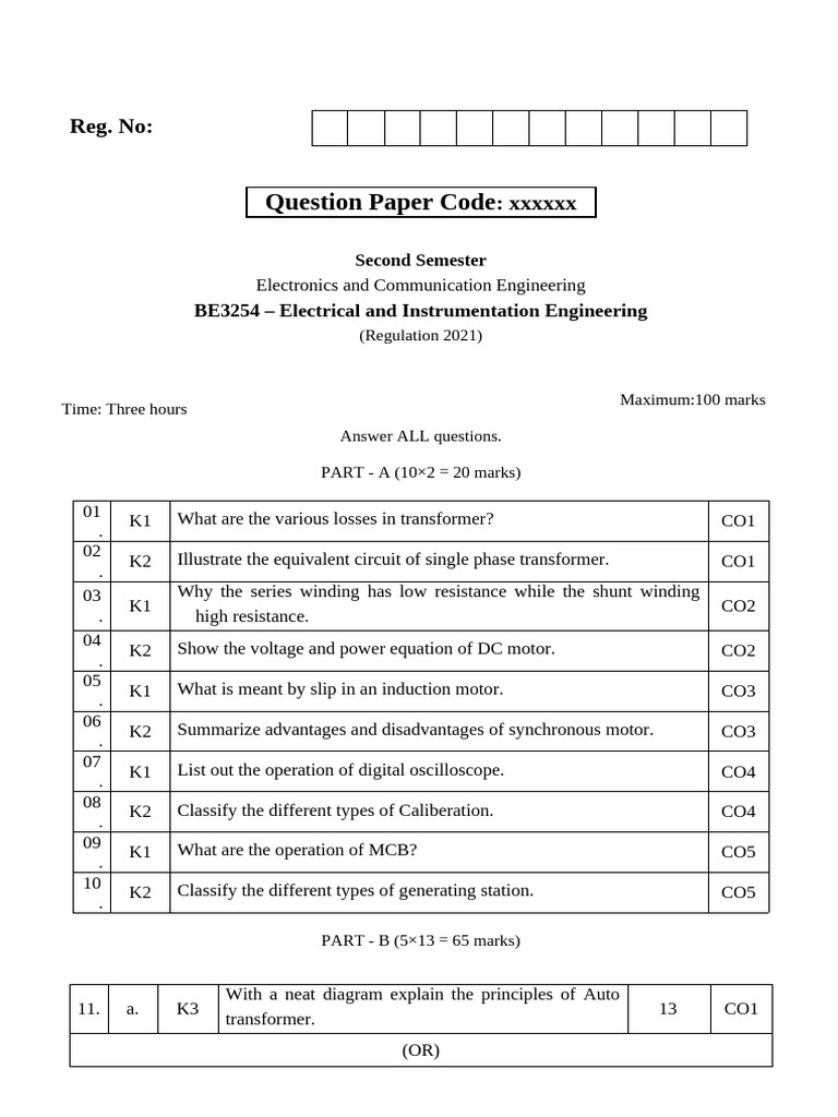 Be3254 - Eie Question Paper Set B | PDF | Electric Motor | Transformer