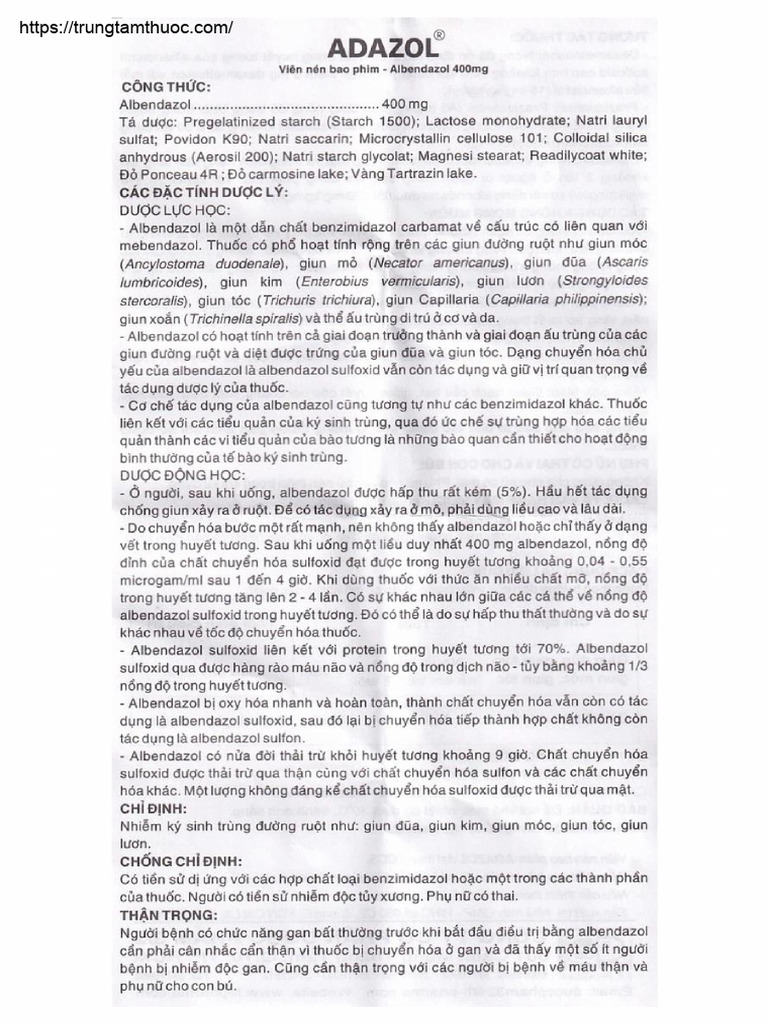 Adazol 400mg HDSD | PDF