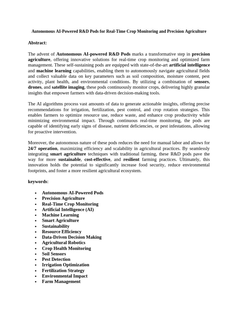 Autonomous AI-Powered R&D Pods For Real-Time Crop Monitoring and ...