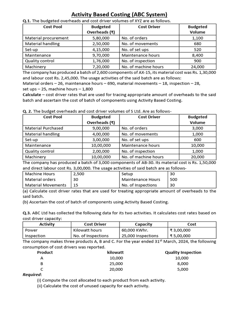 Activity Based Costing | PDF | Cost | Production And Manufacturing