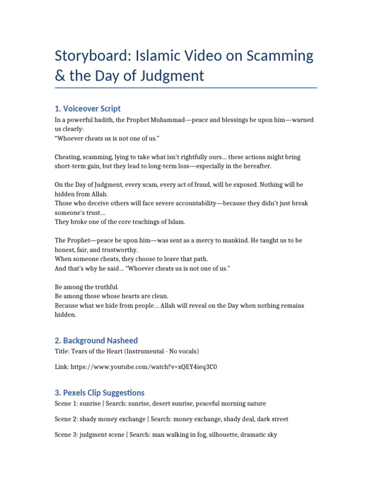 Islamic Video Storyboard Document | PDF | Hadith | Muhammad