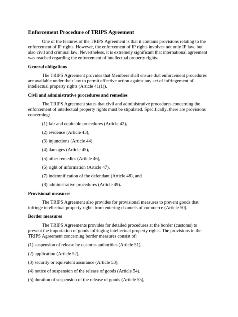Enforcement Procedure of TRIPS Agreement - 30fcc035 f812 49c2 9419 ...