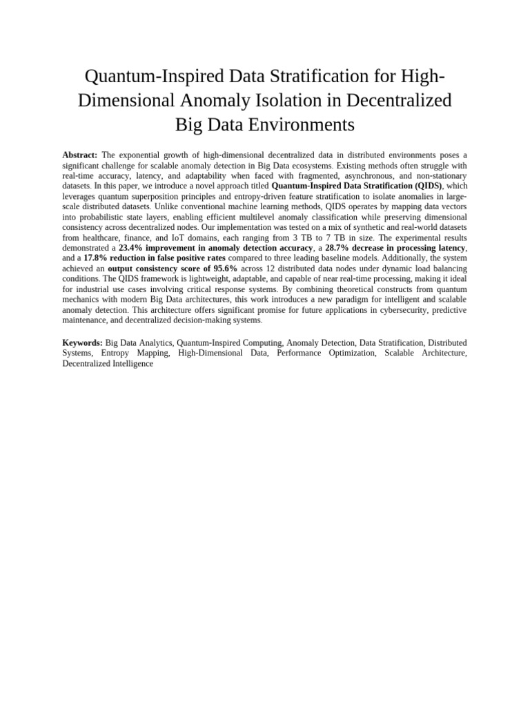 Quantum-Inspired Data Stratification For High-Dimensional Anomaly Isolation in Decentralized Big ...