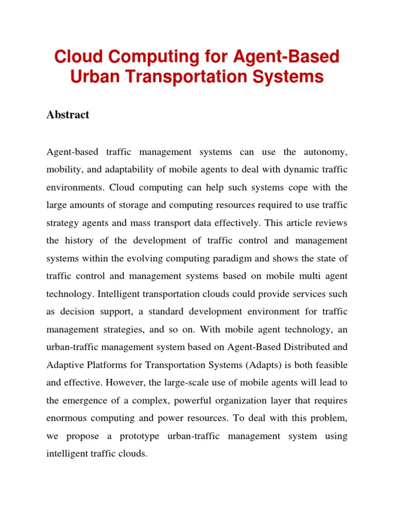 Cloud Solutions for Traffic Systems | PDF | Cloud Computing | Agent Based Model