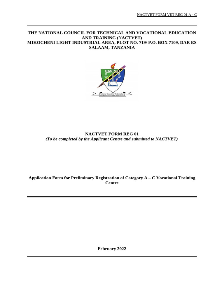 NACTVET Vocational Training Center Registration | PDF | Vocational ...