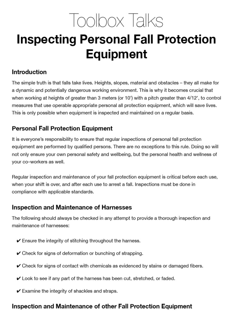 Inspecting Personal Fall Protection Equipment | PDF | Occupational ...