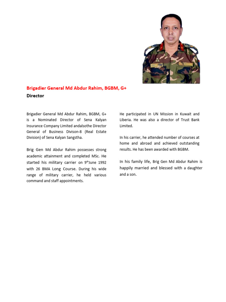 Profile of Brig Gen Abdur Rahim | PDF