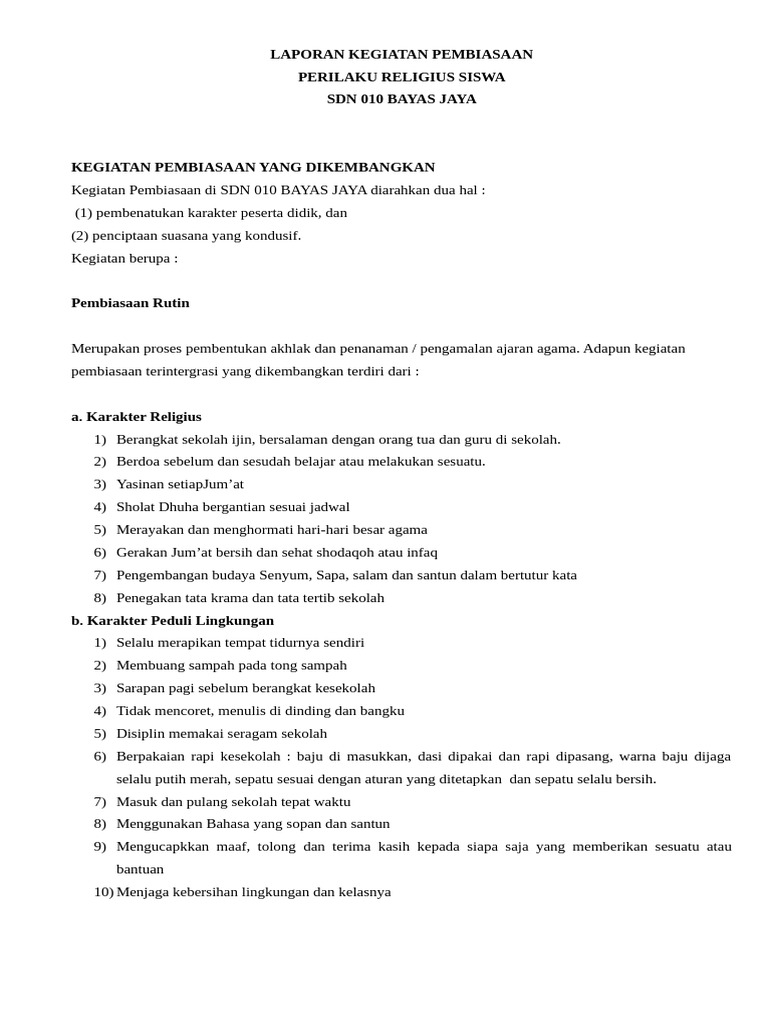 Pembiasaan Perilaku Religius Siswa | PDF