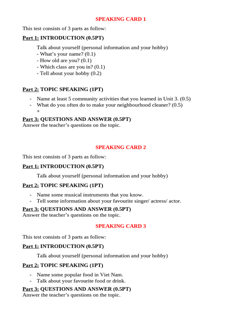 Speaking Test Guidelines for Students | PDF