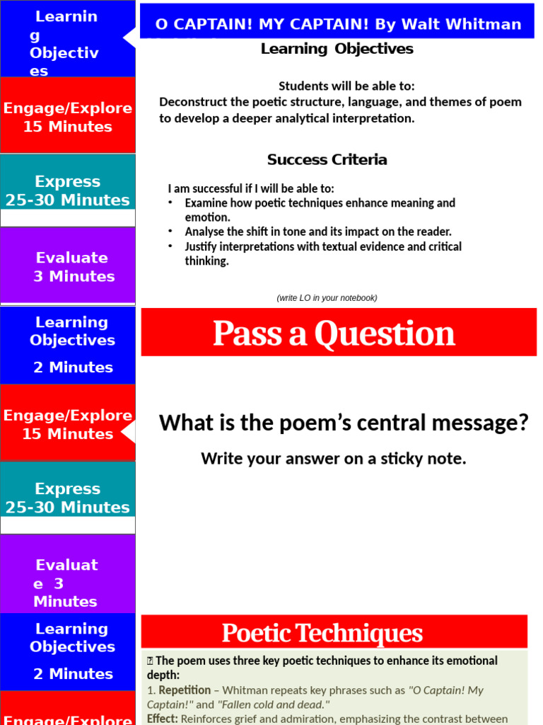 Literature Year 9 Week 10 Day 2 o Captain My Captain | PDF | Poetry