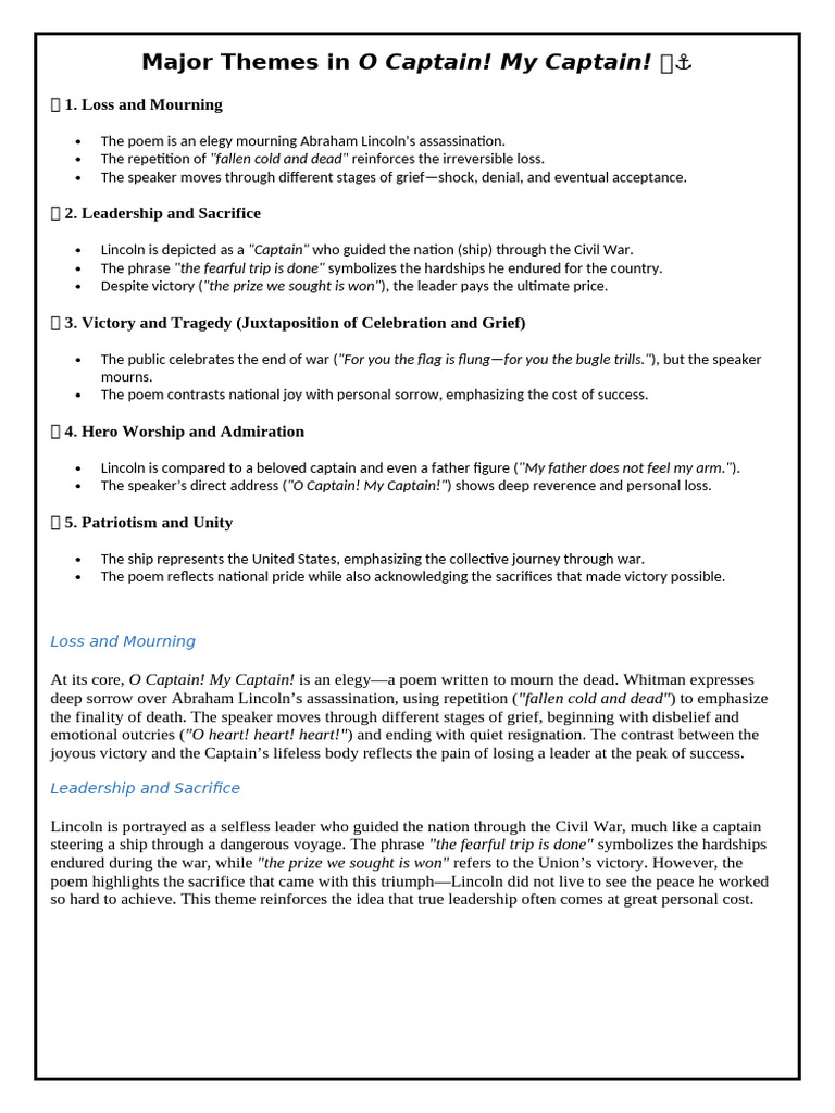 Themes of o Captain My Captain Poem | PDF