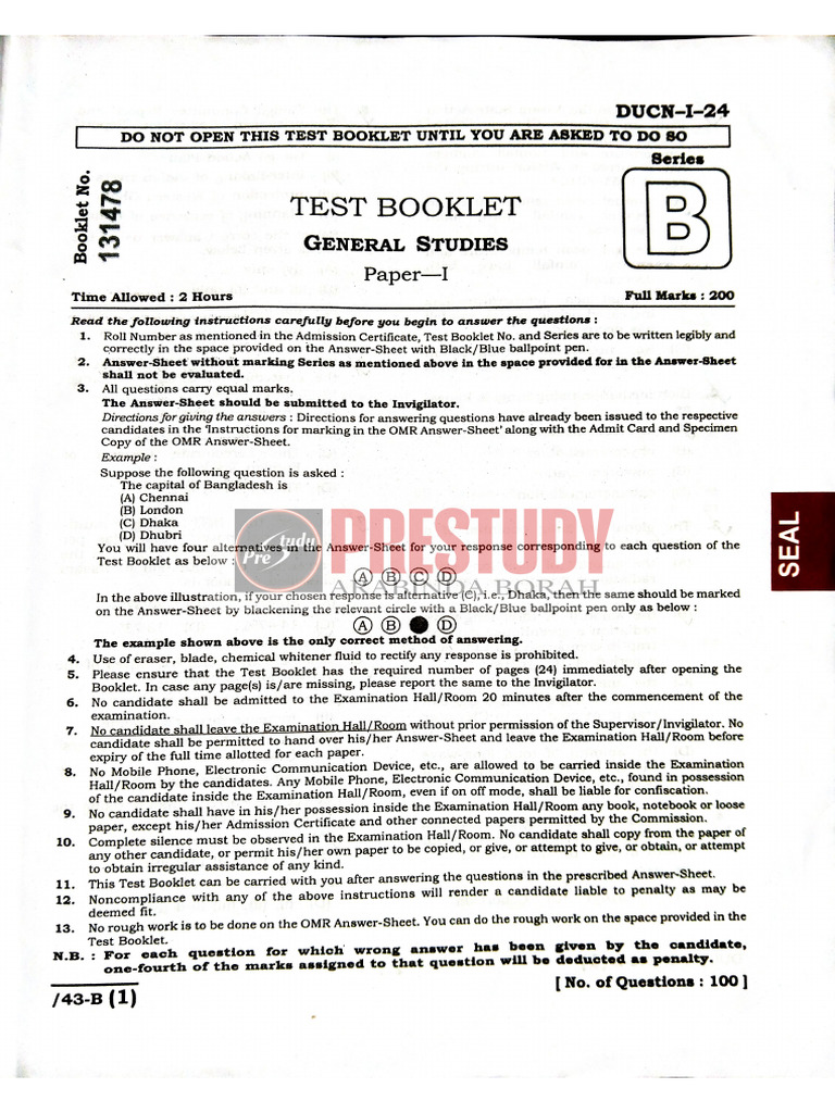 Prestudy Apsc Prelims Paper 2025 | PDF