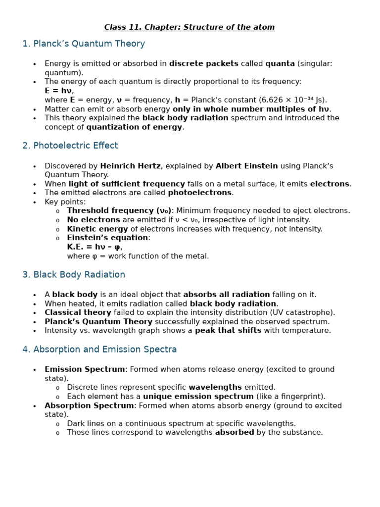 Structure of The Atom Class 11-2 | PDF | Atomic Orbital | Photoelectric Effect
