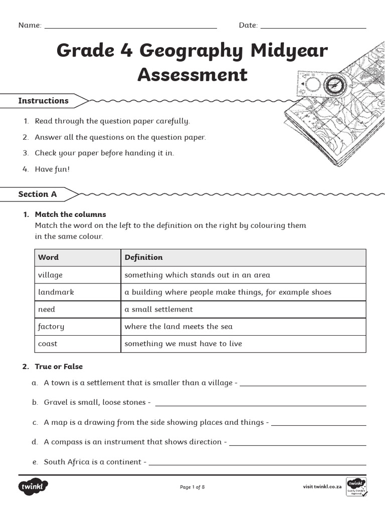 Grade 4 Geography Midyear Assessment | PDF