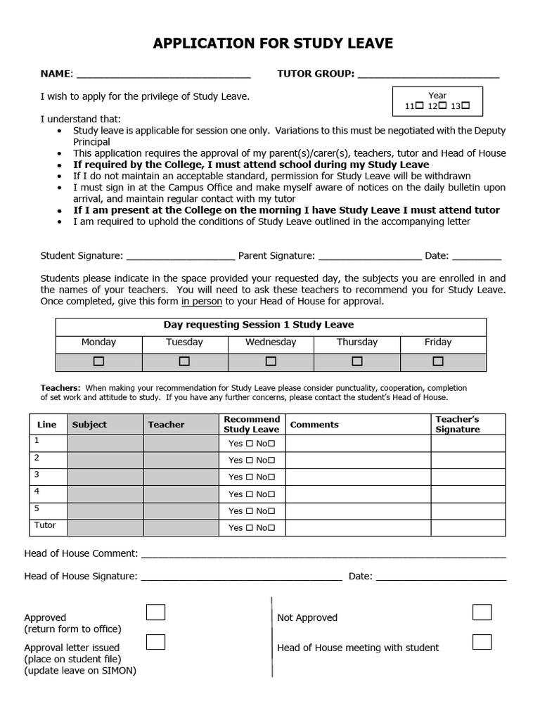 Study Leave Application Form | PDF