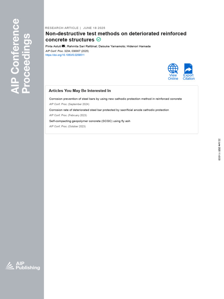 Non Destructive Test Methods On Deteriorated Reinforced Concrete Structures Pdf Concrete