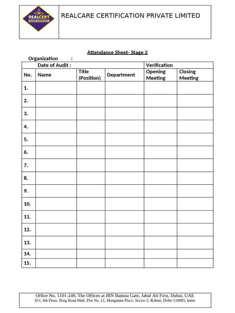 Attedance Sheet Stage 2 | PDF