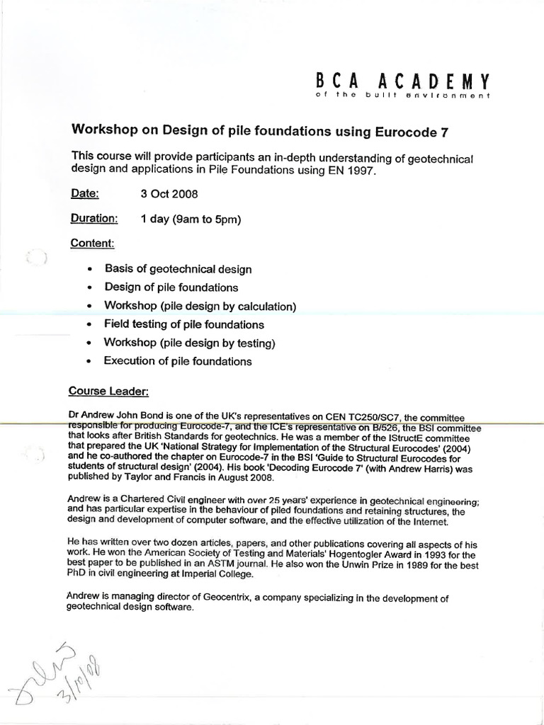 Workshop On Design of Pile Foundations Using Eurocode 7 | PDF