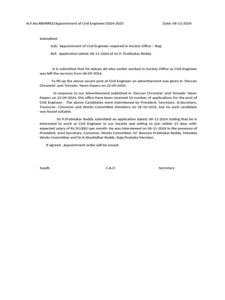 Civil Engineer Appointment Order | PDF