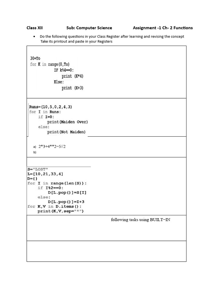 Class XII Comp SC Assignments | PDF